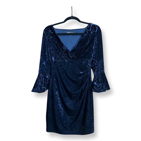 Anne Klein | Dresses | Anne Klein Navy Blue Velvet Rose Embossed Dress ...